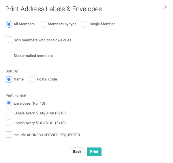 Dues Notices: Printing Envelopes & Labels Settings – Groupable -- Help ...